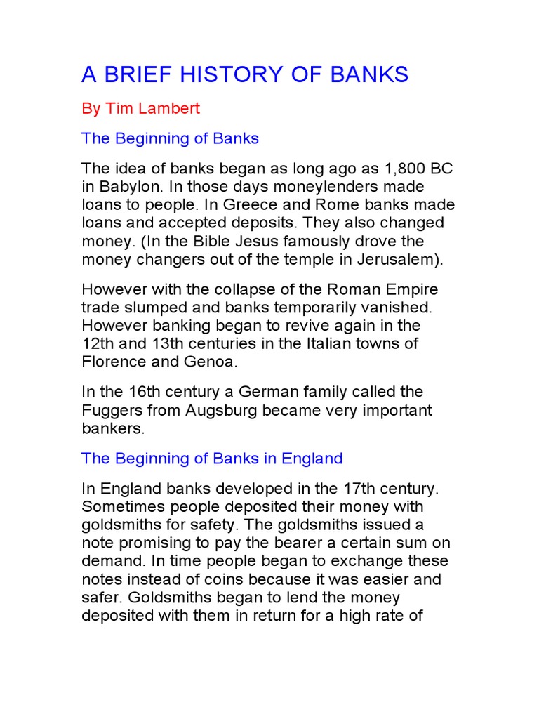 A Brief History of Banks | PDF | Bank Of England | Banks