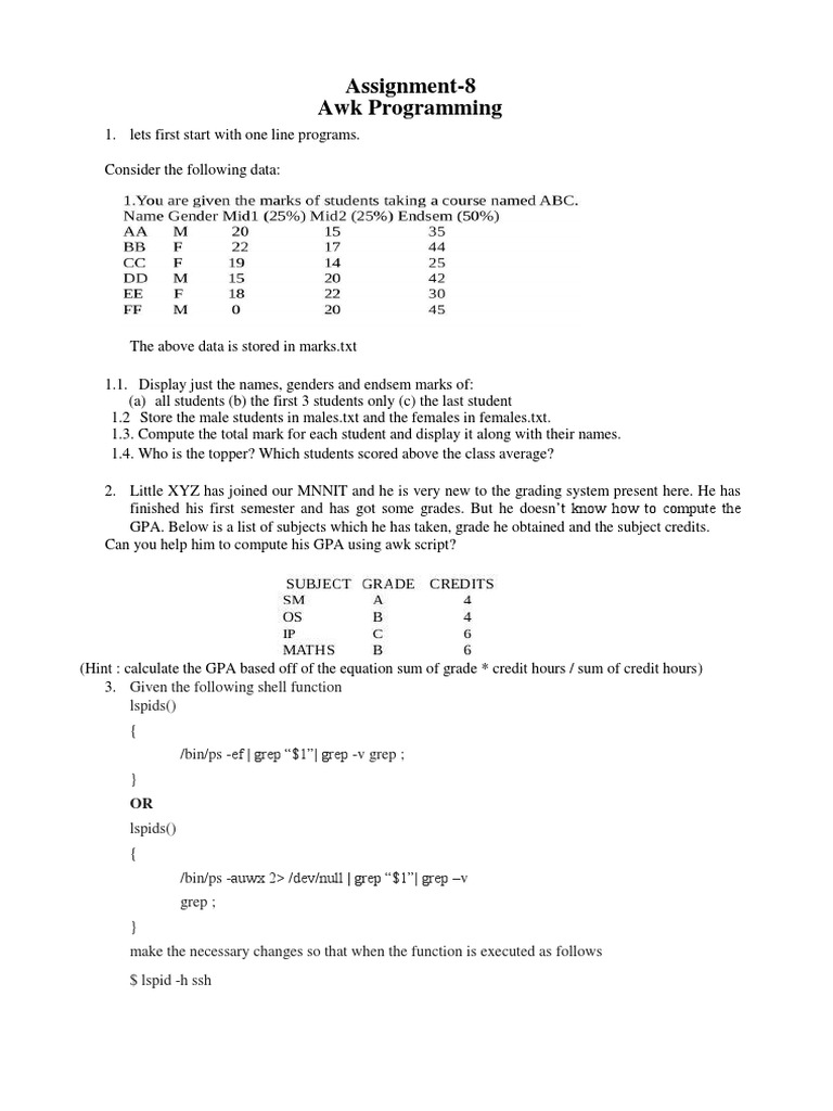 Assignment 8 AWK | PDF | Financial Transaction | Computing