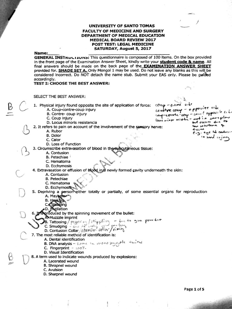 Legal Medicine Post Test 2017 | PDF | Death | Forensics