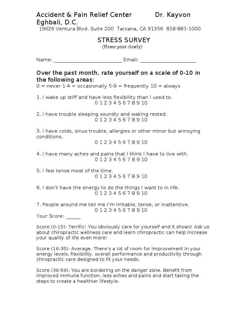 Stress Survey | PDF | Chiropractic | Clinical Medicine