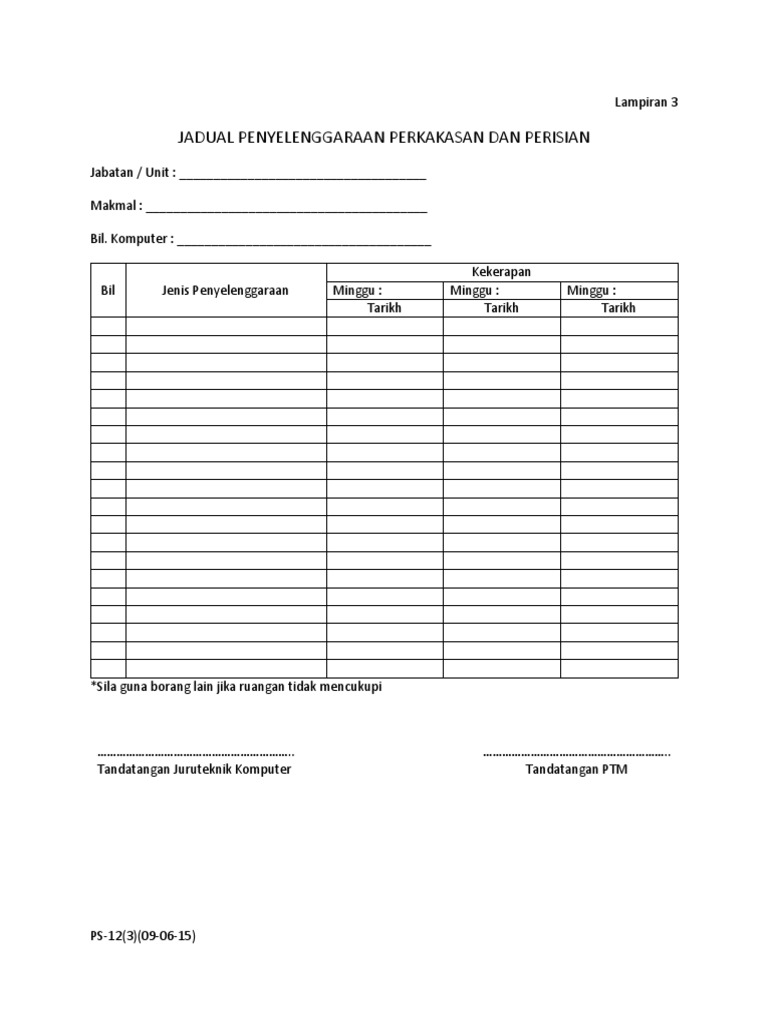 Lampiran3 Jadual Penyelenggaraan Perkakasan Dan Perisian PDF | PDF