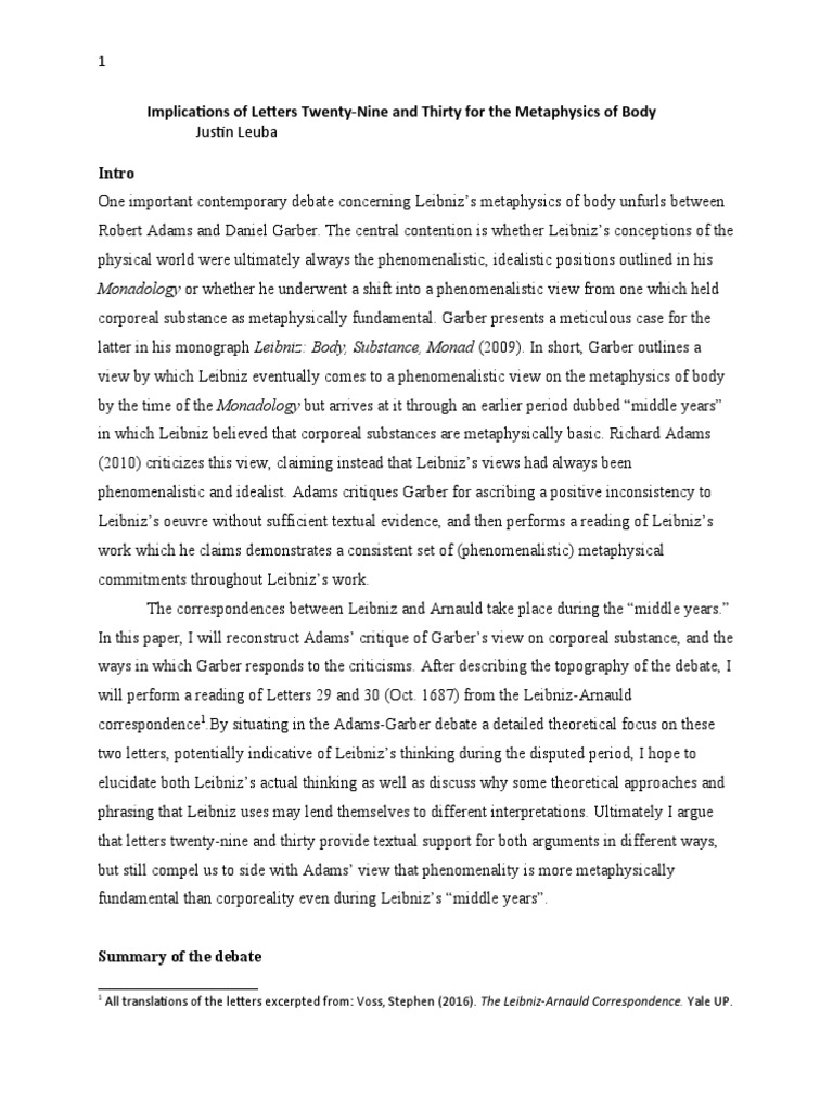 Koon's Analysis of Leibniz's Metaphysics | PDF | Gottfried Wilhelm ...