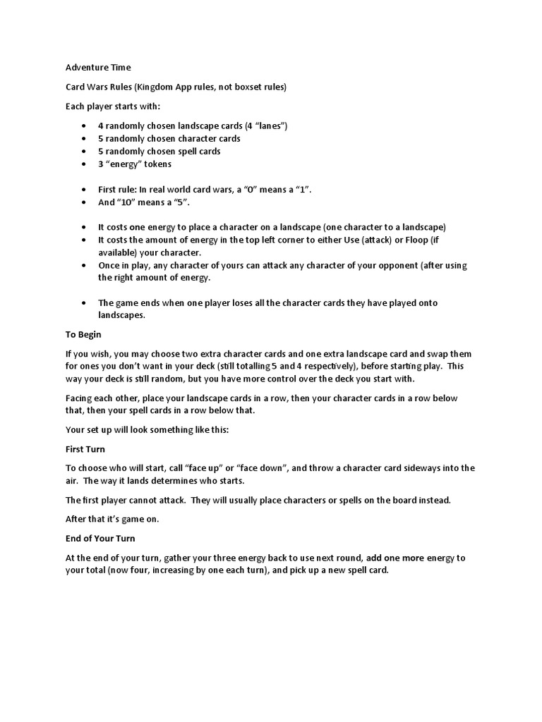 Adventure Time Card Wars App Rules | PDF