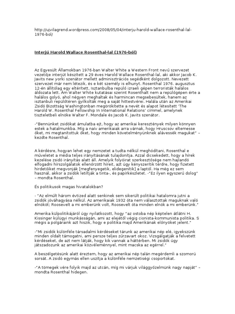 Interjú Harold Wallace Rosenthal-Lal 1976-Ból | PDF