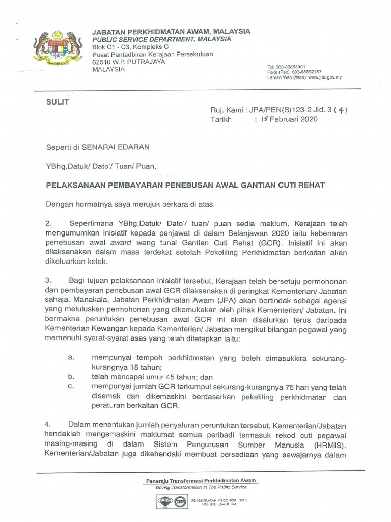 Pelaksanaan Pembayaran Penebusan Awal GCR (Jpa) PDF | PDF