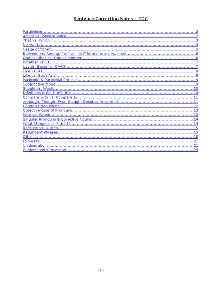 Sentence Correction Notes | PDF | Grammatical Number | Verb