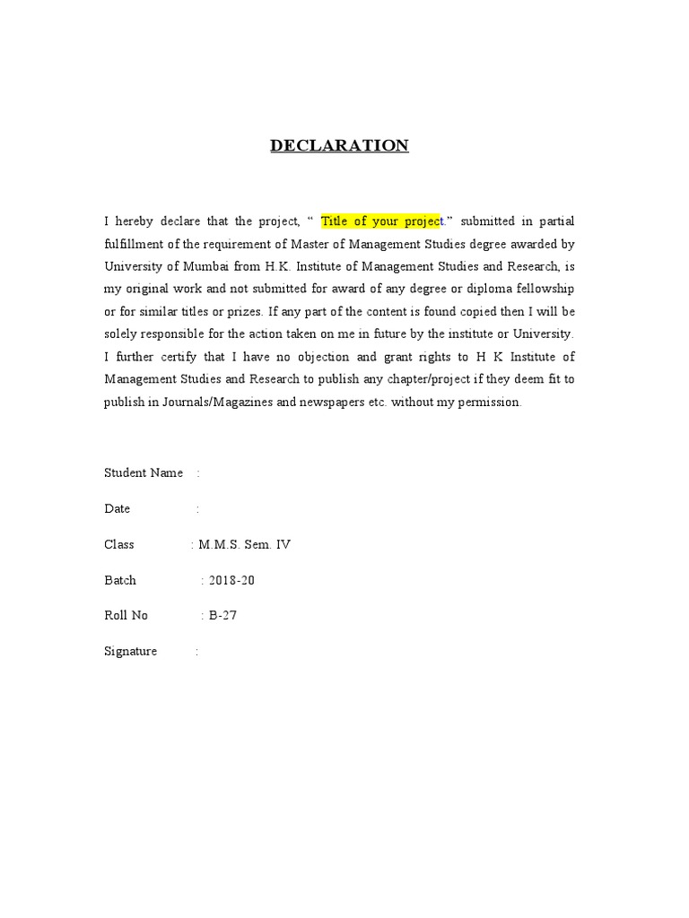 DECLARATION & Certificate | PDF