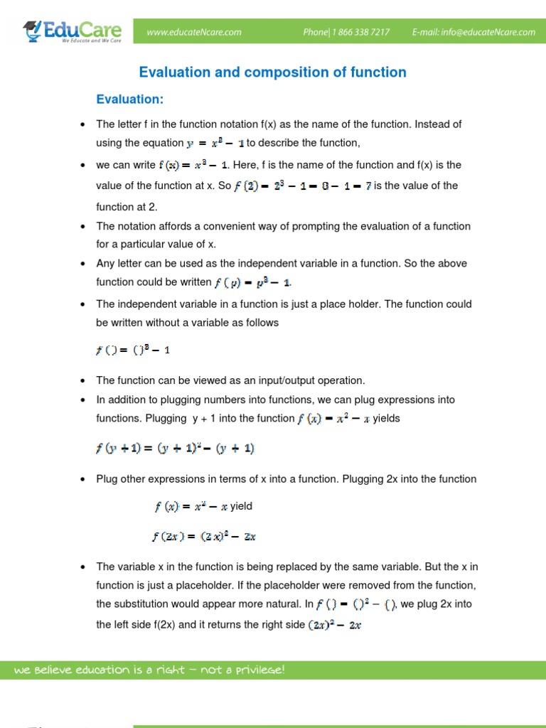 Math Worksheet-Evaluation and Composition Function | PDF | Function ...