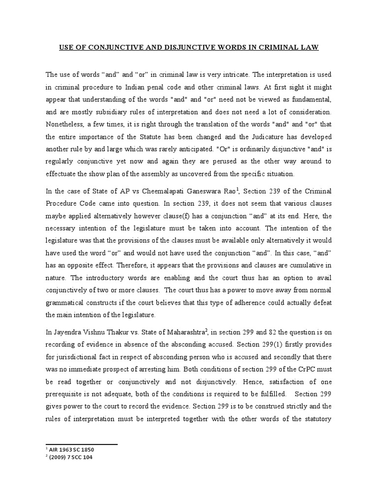 Use of Conjunctive and Disjunctive Words in Criminal Law | PDF ...