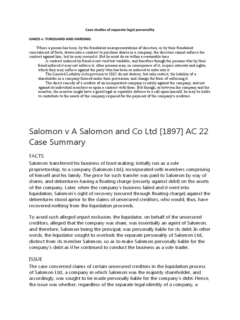 Oakes v. Turquand Case Analysis | PDF | Private Law | Business Law