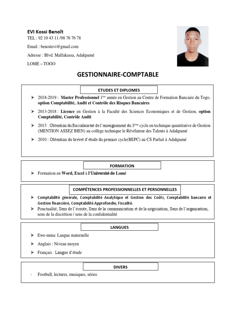 Gestionnaire-comptable expérimenté à Lomé | PDF