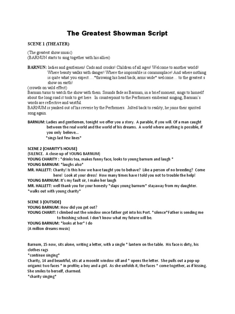 The Greatest Showman Script | PDF | P. T. Barnum