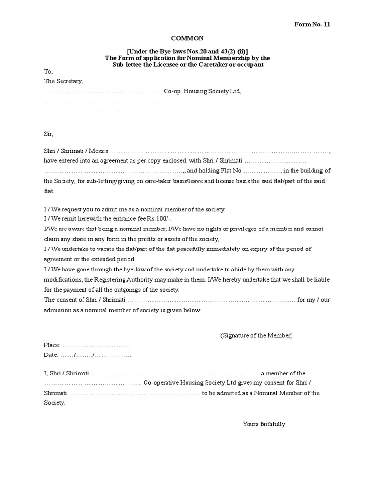 Nominal Membership Application Form | PDF | License | Business Law