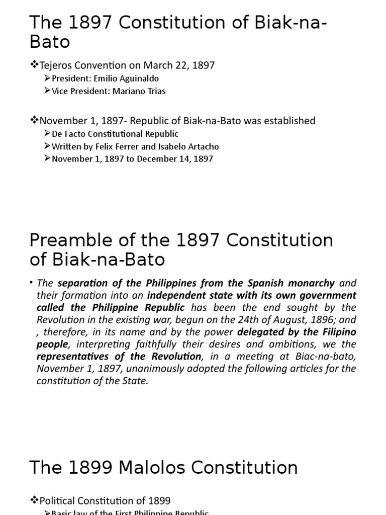 The 1897 Constitution of Biak Na Bato | PDF | Constitution ...