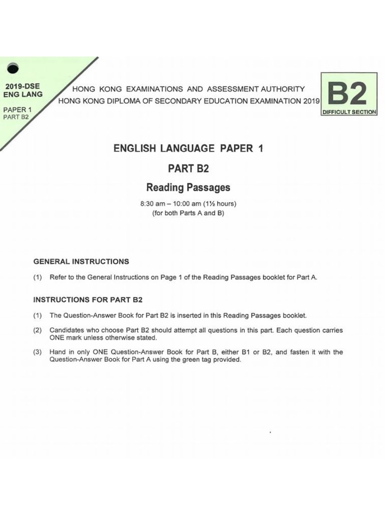 2019 DSE Eng Paper 1 B2 Reading Passages | PDF