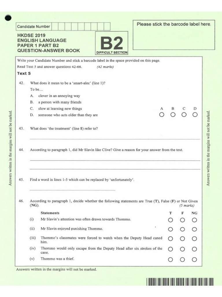2019 DSE Eng Paper 1 B2 Questions | PDF