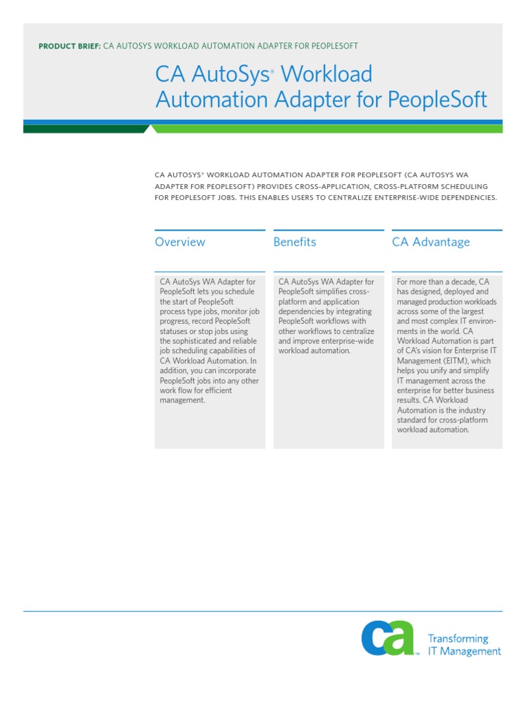 Autosys For People Soft Product Brief | PDF | Scheduling (Computing) | Automation