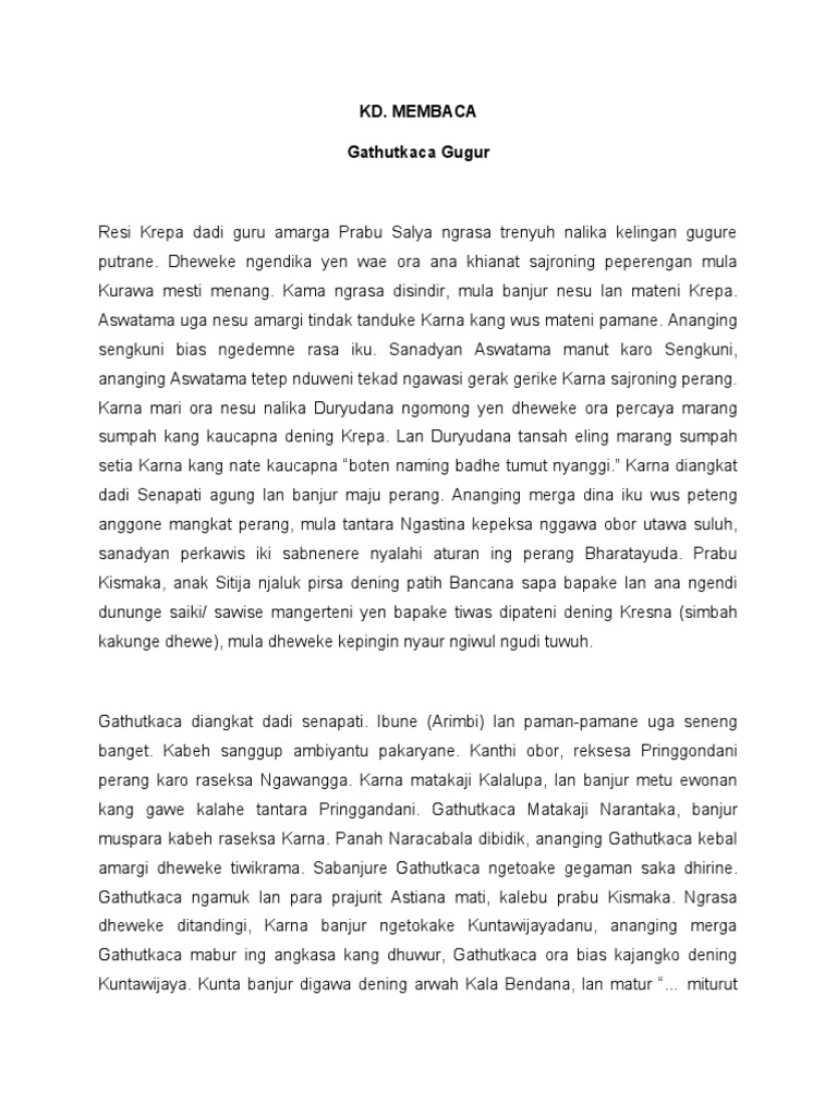 Gathutkaca Gugur: Kisah Perang dan Aksara Jawa | PDF
