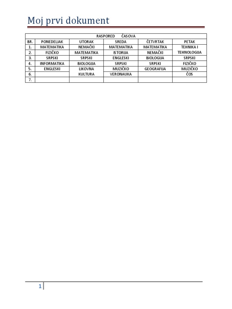 Raspored Časova | PDF