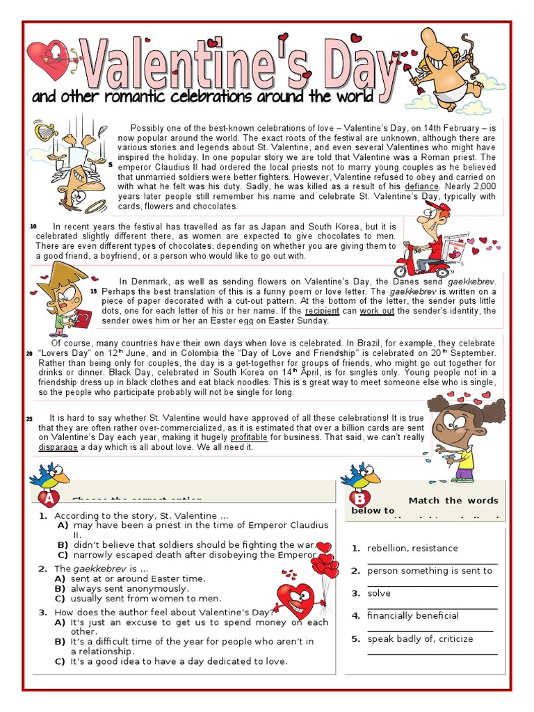 Valentines Day b1 Reading and Rephrasing IN Cho HS | PDF | Valentine's Day