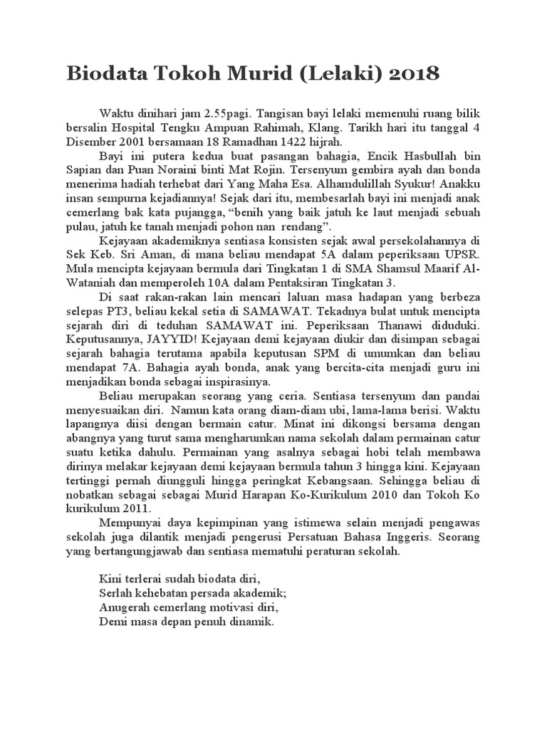 Biodata Tokoh Murid | PDF