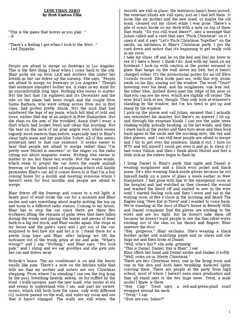 Bret Easton Ellis - Less Than Zero | PDF | Nature