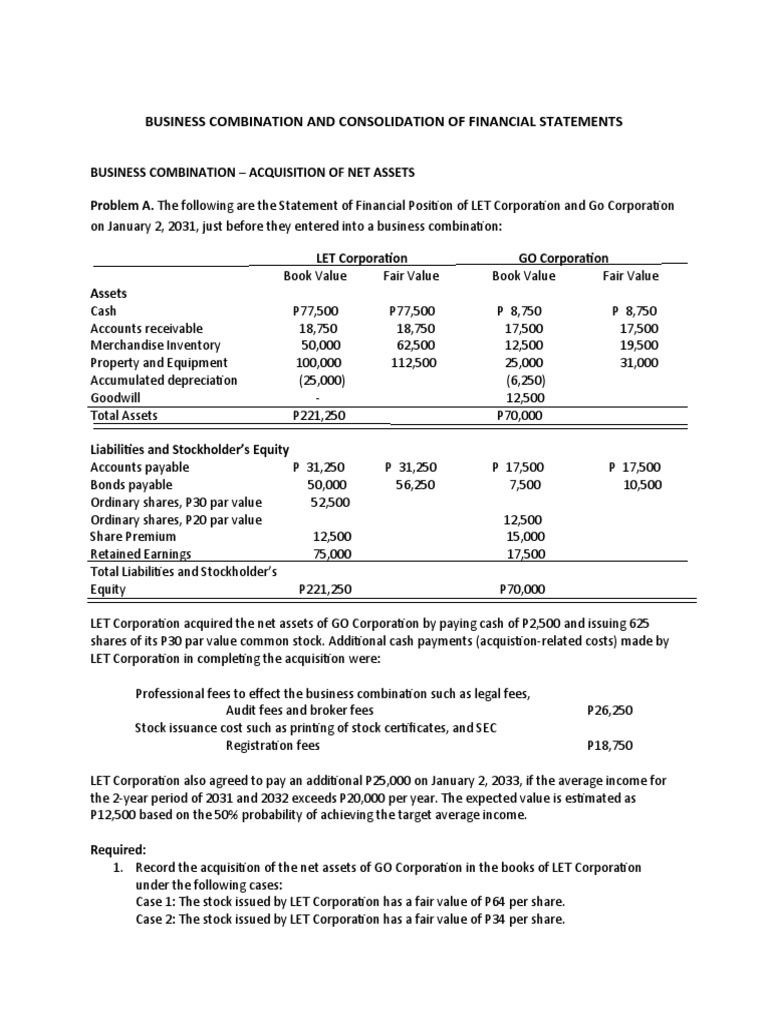 Business Combination | PDF | Consolidation (Business) | Book Value