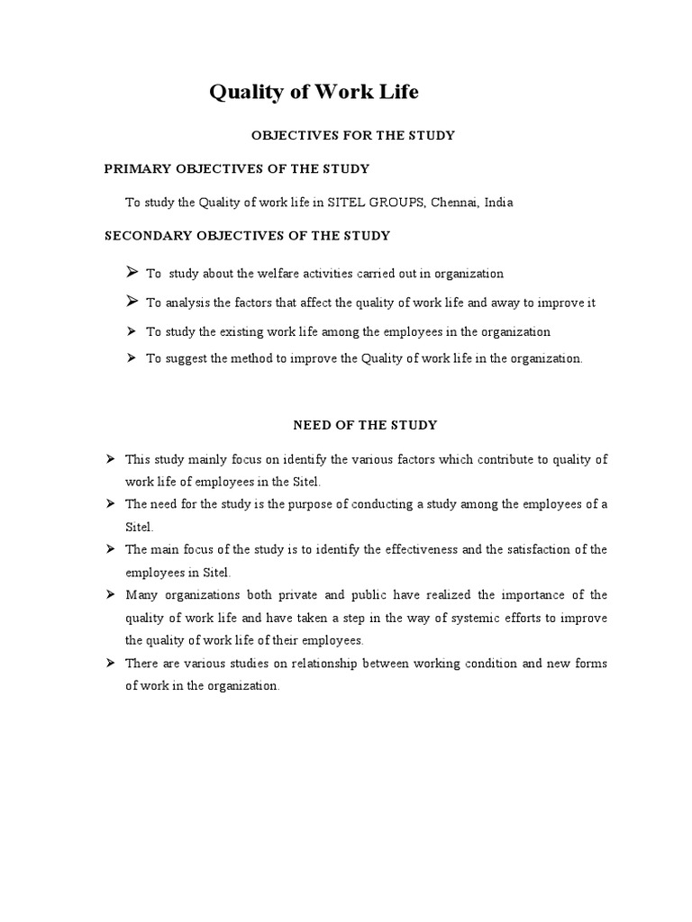 Quality of Work Life in Sitel Chennai | PDF