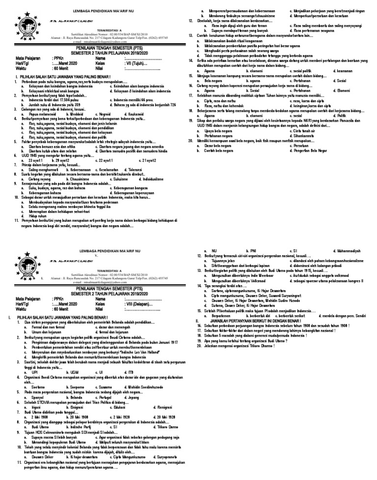 SOAL PTS PKN Sem.2 | PDF