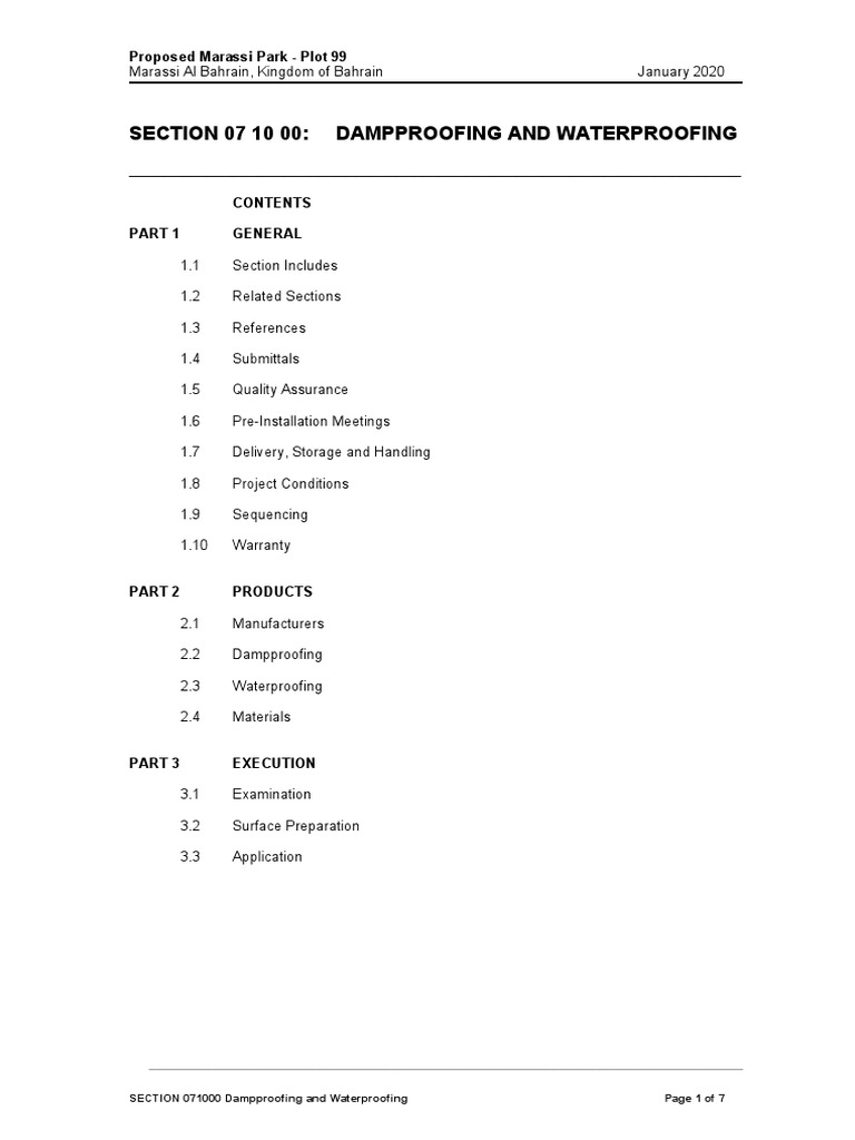 Roof Waterproofing Specifications | PDF | Asphalt | Concrete