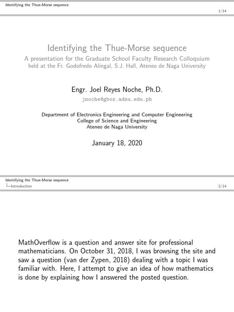 Identifying The Thue-Morse Sequence | PDF | Sequence | Conjecture