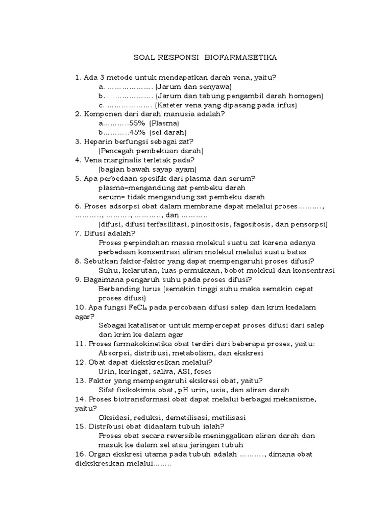 Soal Responsi Biofarmasetika | PDF