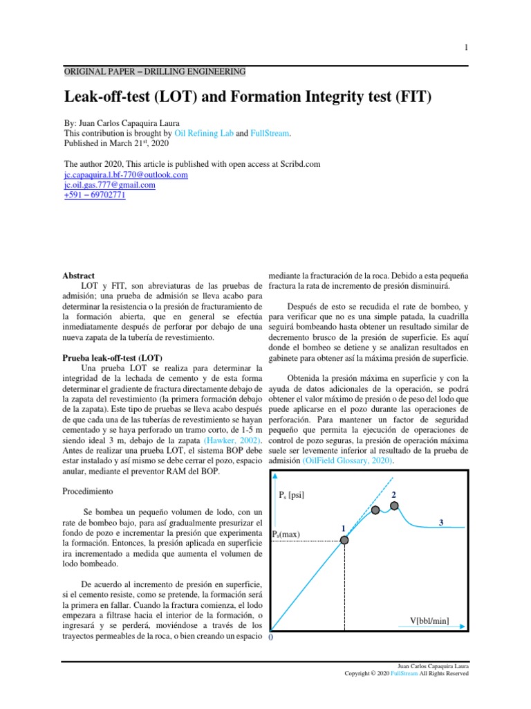 Leak-Off-Test (LOT) and Formation Integrity Test (FIT) - By: Juan ...