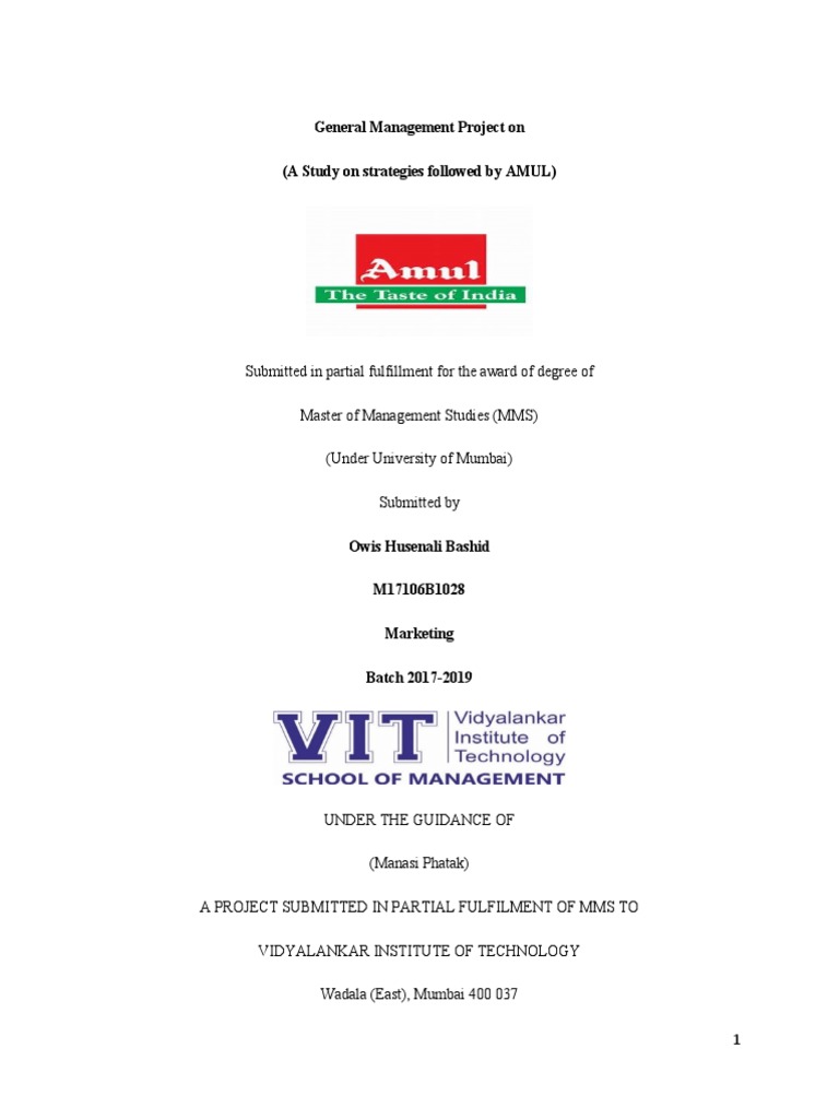 General Management Project of Amul | PDF | Strategic Management | Marketing