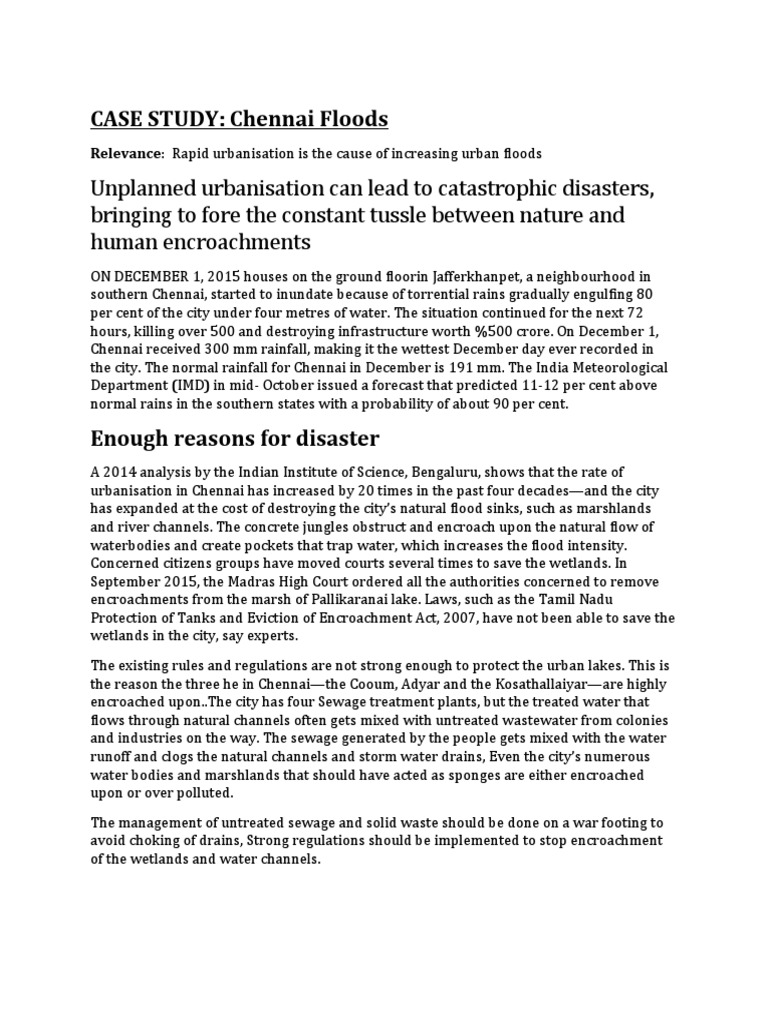 Case Study-Chennai Floods | PDF | Wastewater | Flood