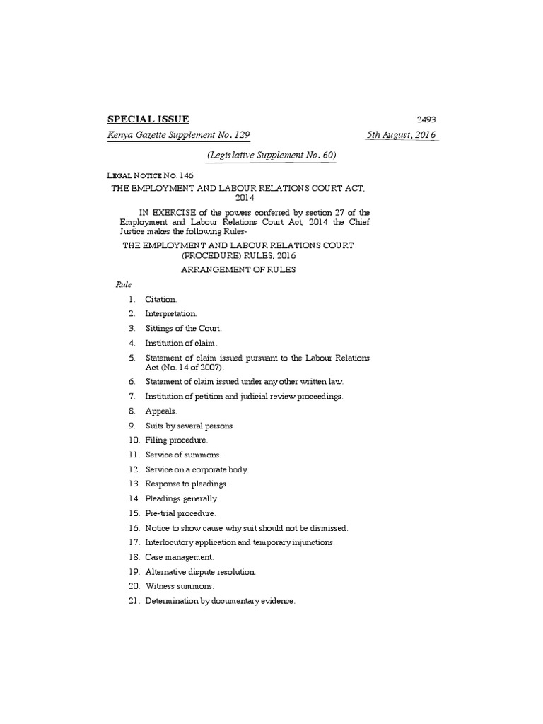 ELRC Procedure Rules 2016 Overview | PDF | Lawsuit | Judgment (Law)