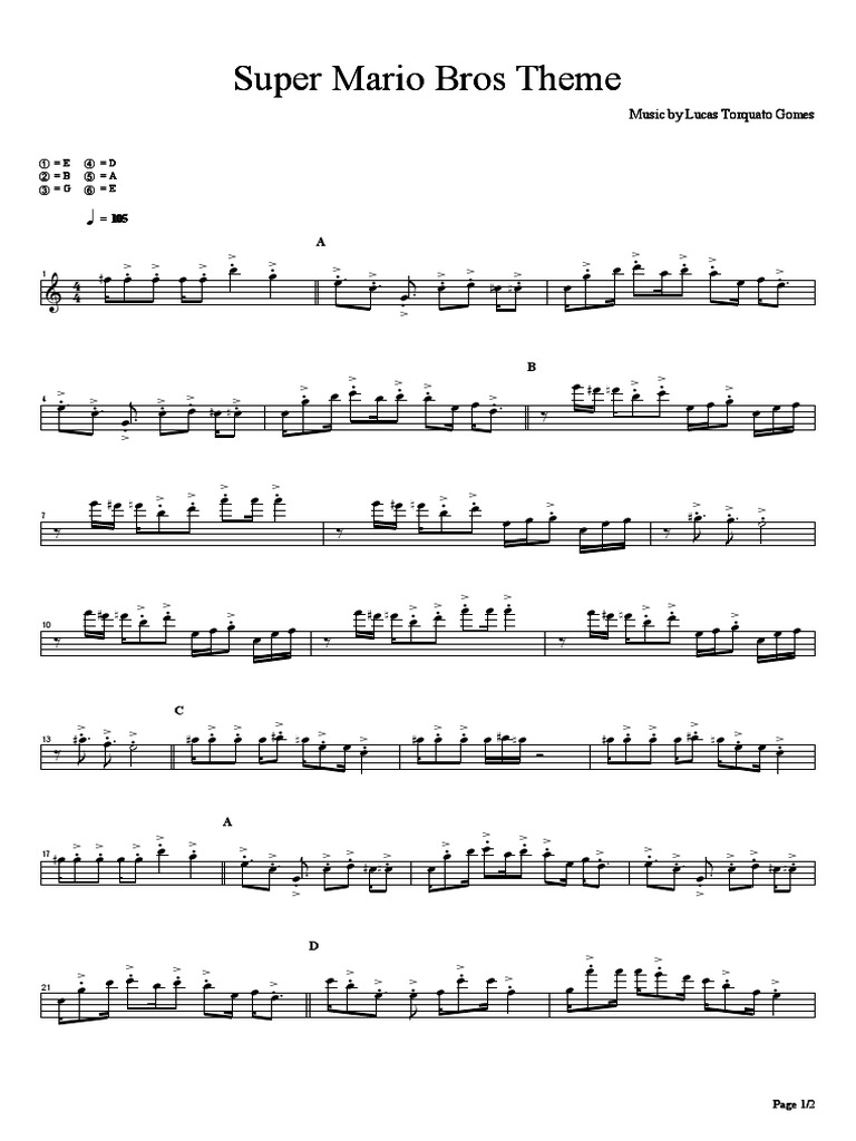 Super Mario Bros Theme Guitar Tab | PDF | Video Game Consoles | Video ...