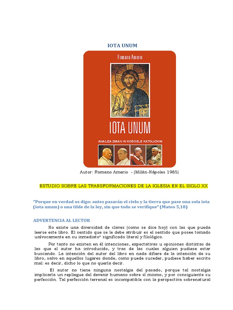 Romano Amerio IOTA UNUM | PDF | Concilio Vaticano II | Iglesia Católica