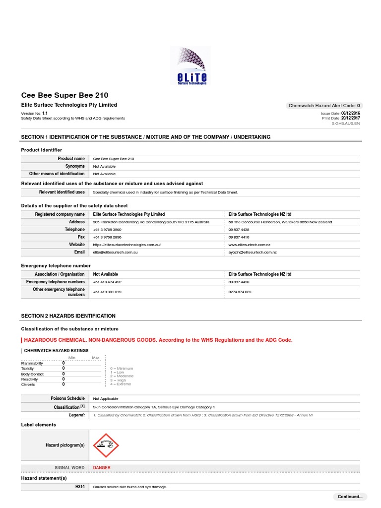 Cee Bee Super Bee 210 MSDS | PDF | Dangerous Goods | Waste Management