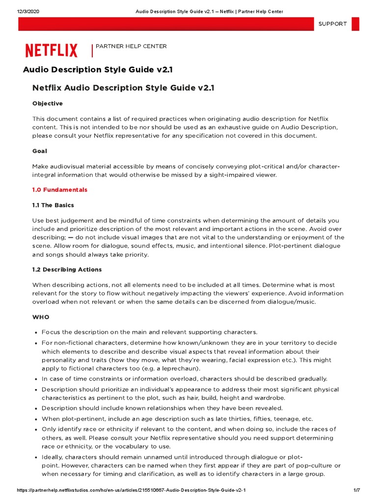 Audio Description Style Guide v2.1 - Netflix - Partner Help Center PDF ...