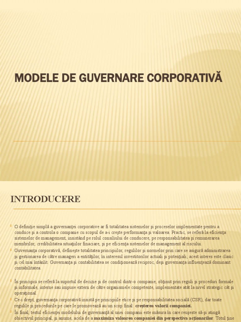 Modele de Guvernare Corporativă | PDF