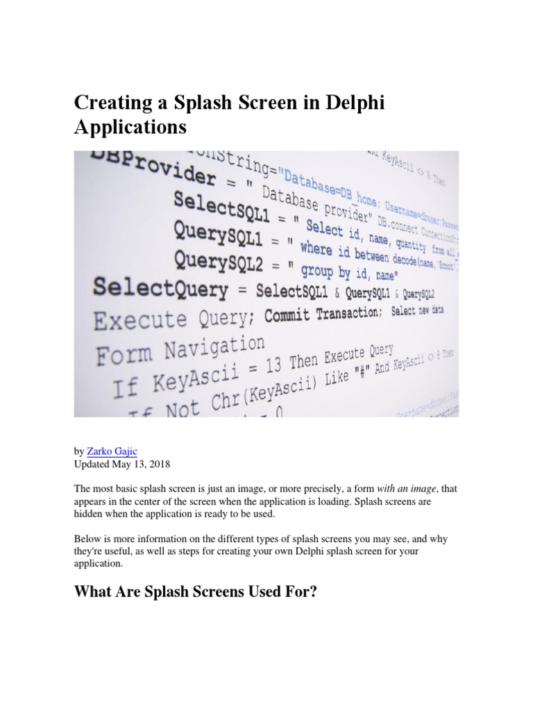 Creating A Splash Screen in Delphi Applications | PDF | Application ...
