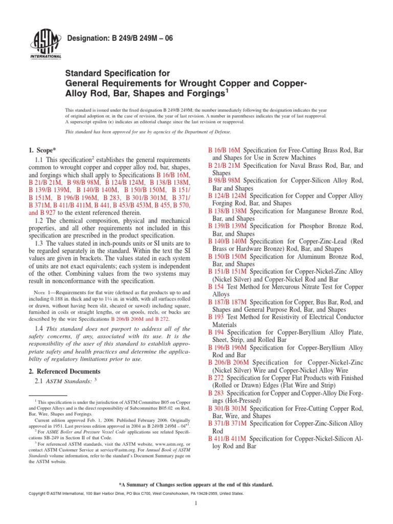 Astm B 249B 249M - 06 | PDF | Engineering Tolerance | Bronze