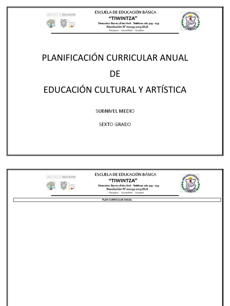 Planificación Curricular Anual Educacion Cultural y Artistica. | PDF ...