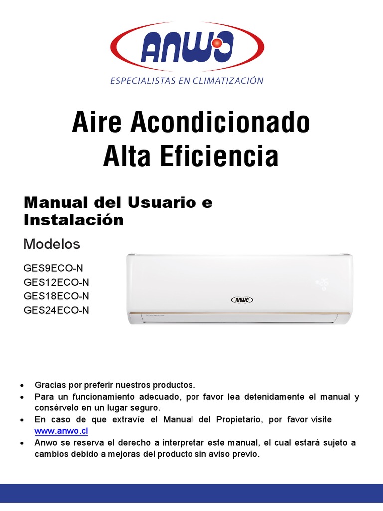Manual de Uso Aire Acondicionado Anwo | PDF | Control remoto | Aire ...