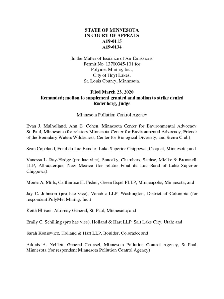 Minnesota Court of Appeals Remands PolyMet Air Pollution Permit Back To ...