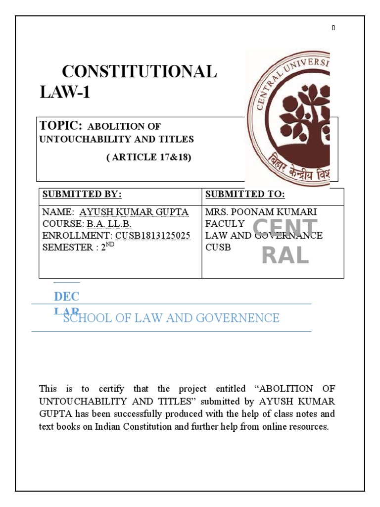 Constitutional Law Project FINAL | PDF | Dalit | Caste