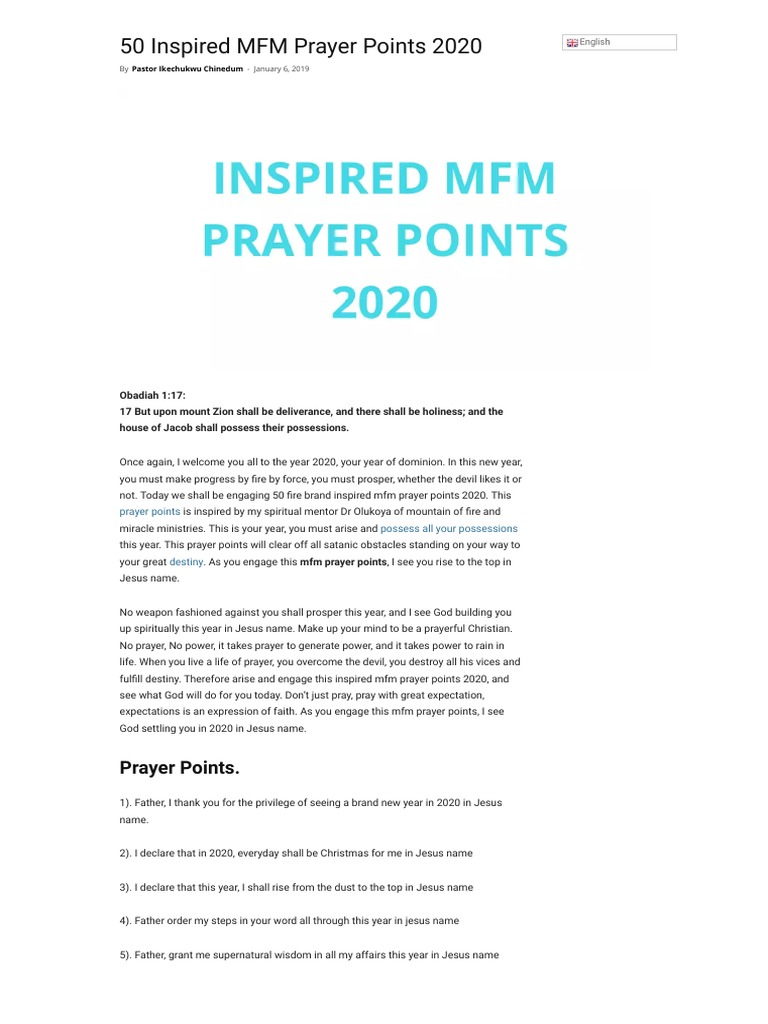 50 MFM Prayer Points for 2020 | PDF | Prayer | Devil