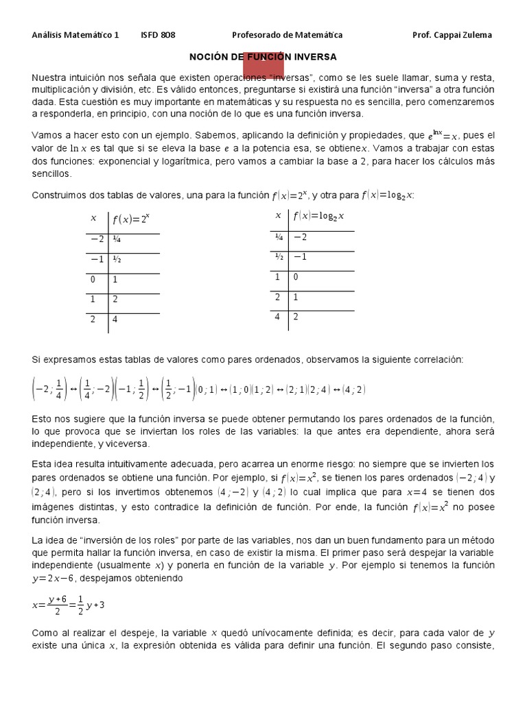 Funcion Inversa Composicion y Algebra de Funciones | PDF | Función ...