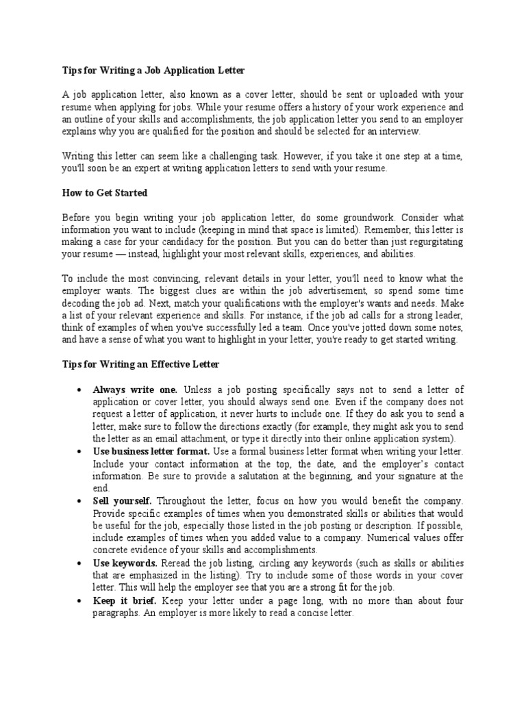 Tips For Writing A Job Application Letter | PDF | Résumé | Proofreading